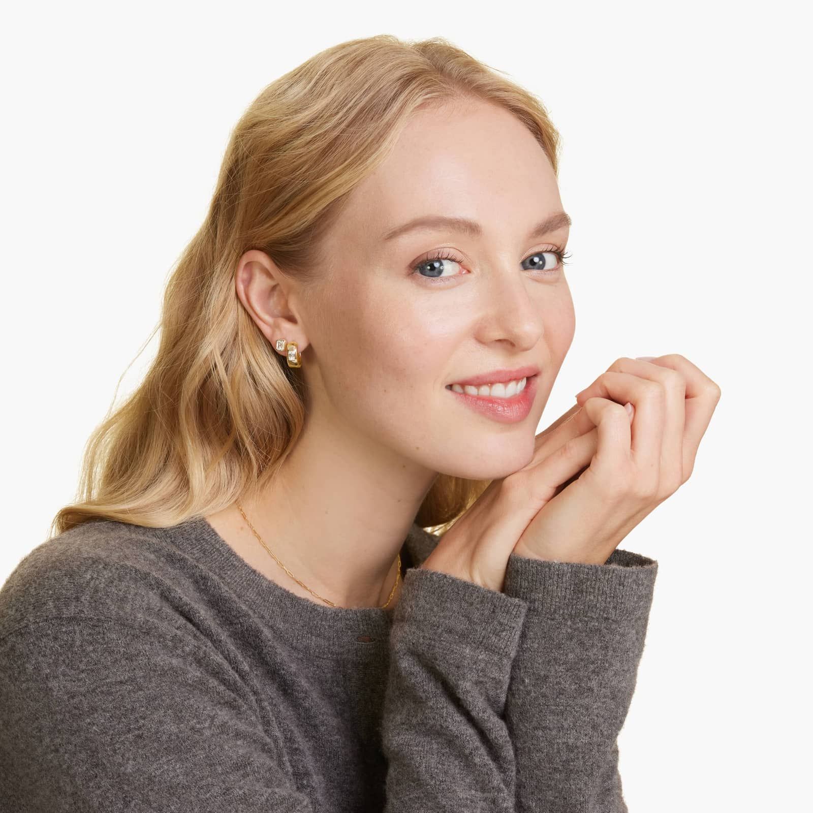 14K Yellow Gold Fancy Bezels Lab Grown Emerald Diamond Huggie Hoop Earrings-81841y14l