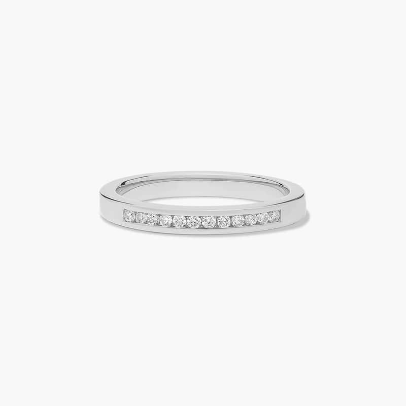 14K White Gold Channel Set Round Shaped Diamond Engagement Ring-11140w14