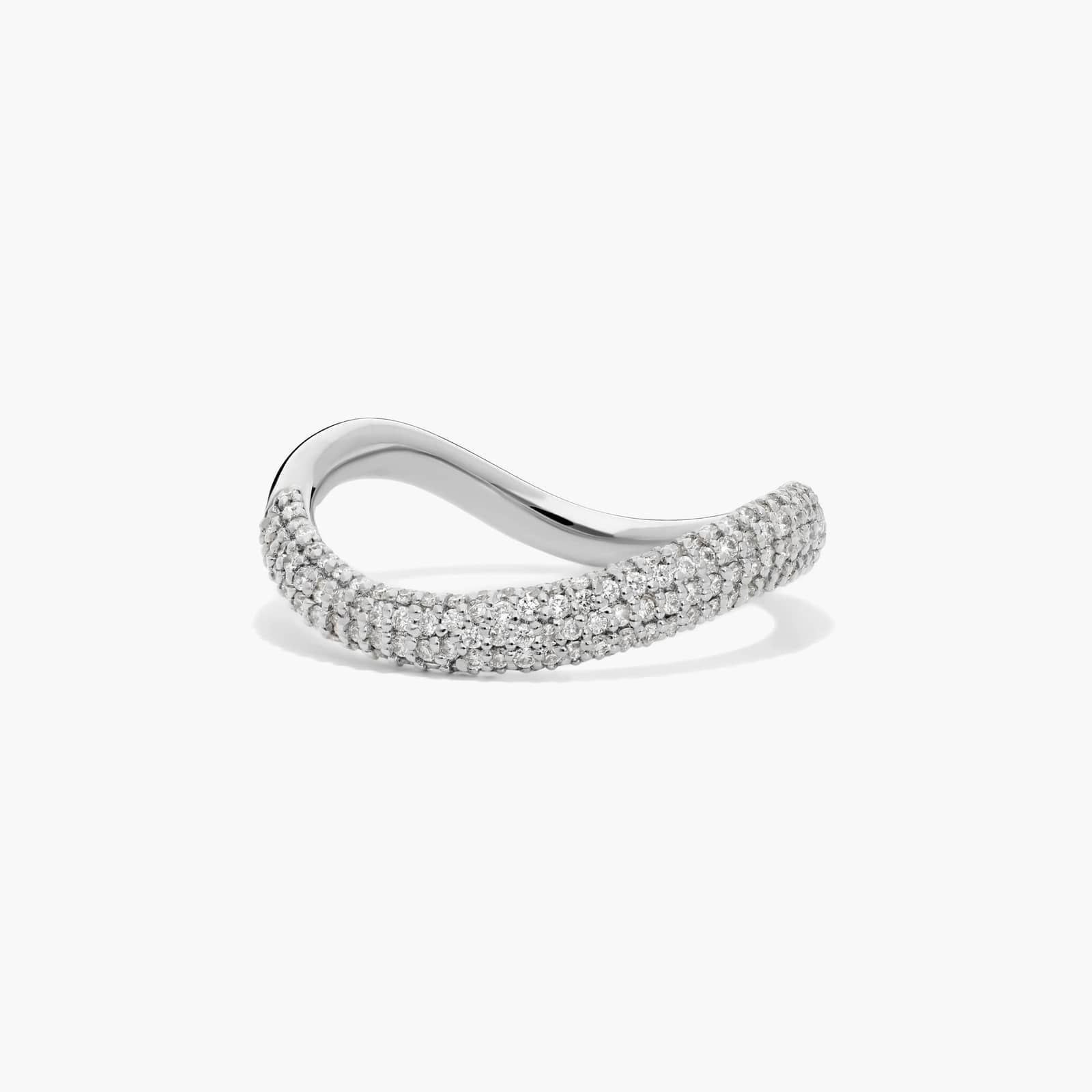 Sculptural Waves Diamond Wedding Ring in 14K White Gold with Pave Set Round Diamonds (2.3mm ...