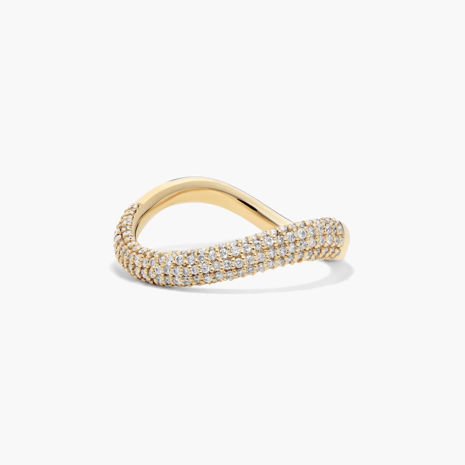 Sculptural Waves Diamond Wedding Ring in 14K Yellow Gold with Pave Set Round Diamonds (2.3mm ...