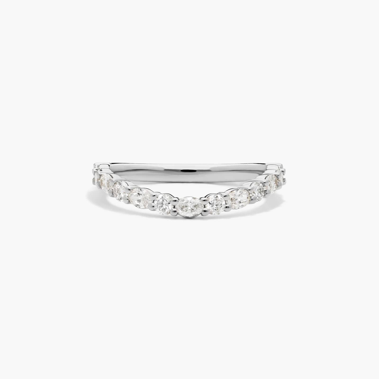 Sculptural Waves Diamond Wedding Ring in 18K White Gold with Prong Set Round & Oval Diamonds (2 ...