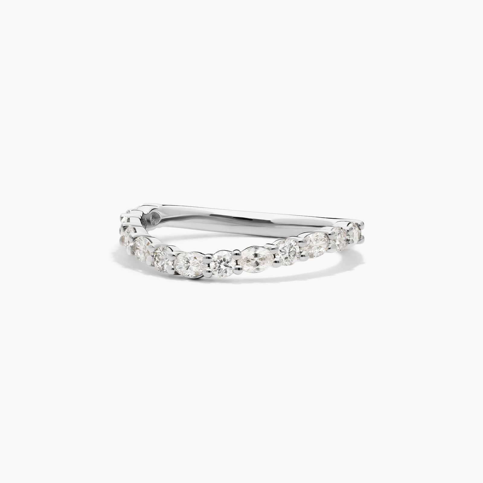 Sculptural Waves Diamond Wedding Ring in 14K White Gold with Prong Set Round & Oval Diamonds (2 ...