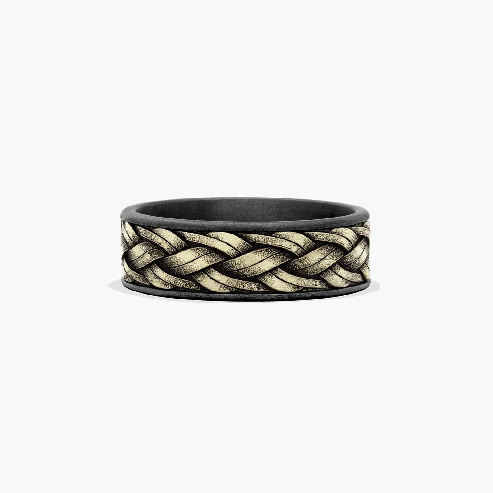 Grey Rope Weave Pattern Men's Wedding Band In 14K Yellow Gold (7.50mm ...