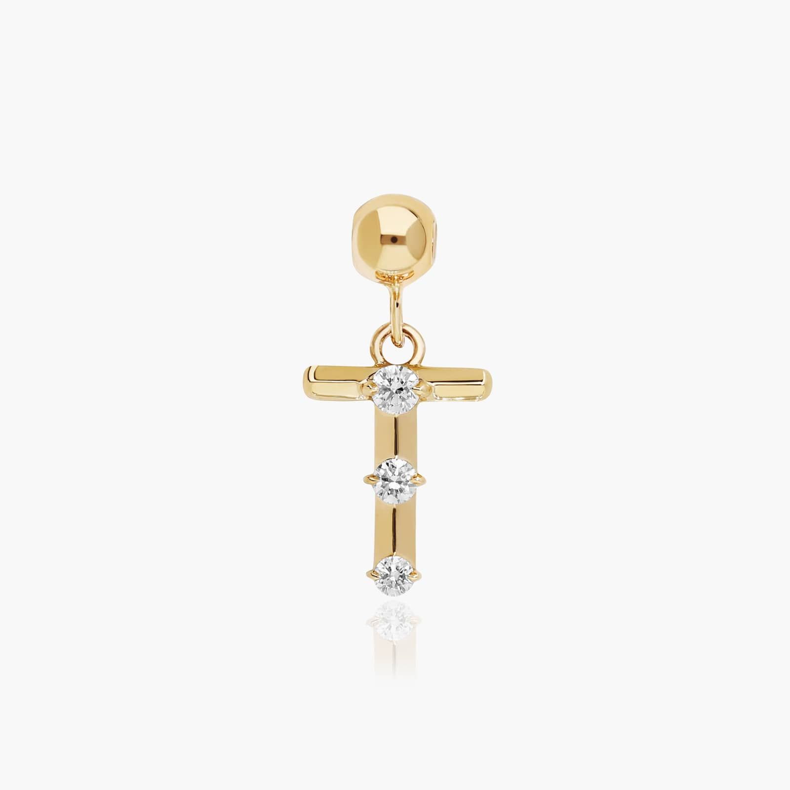 T Initial Lab-Grown Diamond Charm In 14K Yellow Gold-4200089y14l