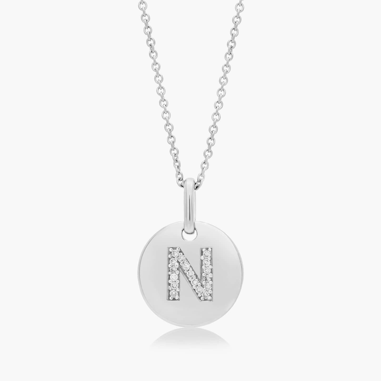 Diamond Initial N Pendant In 14K White Gold-8182083w14