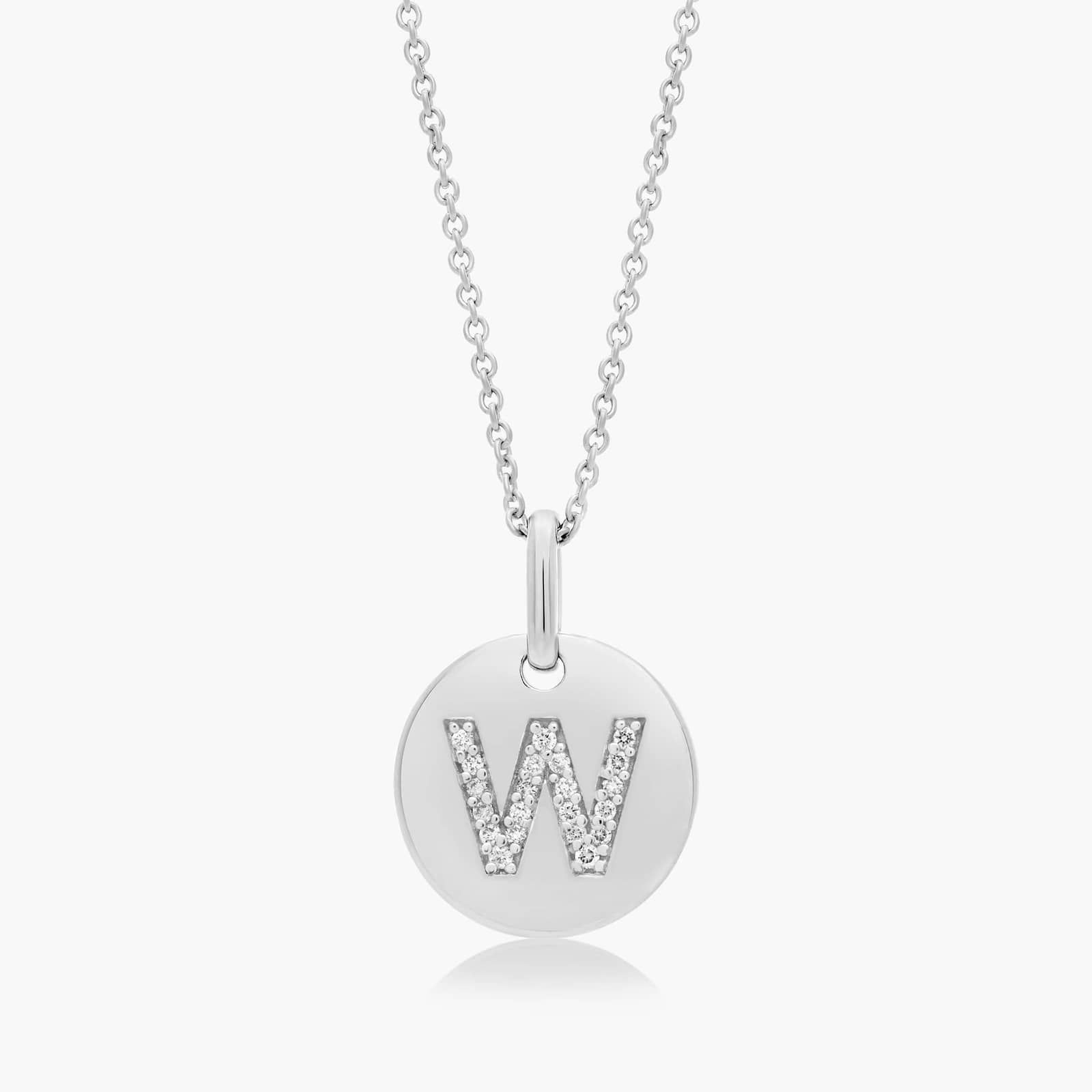 Diamond Initial W Pendant In 14K White Gold-8182092w14