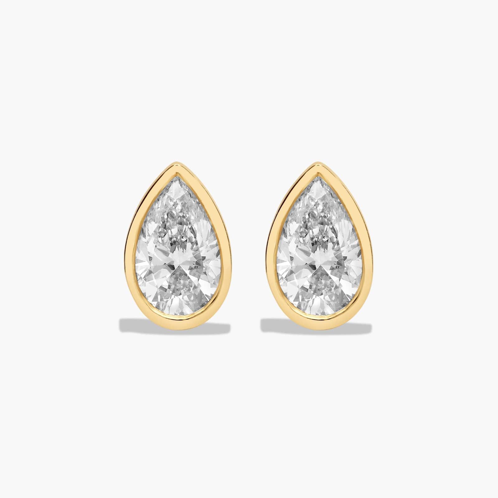 14K Yellow Gold Fancy Bezels Lab Grown Pear Diamond Stud Earrings-81850y14l