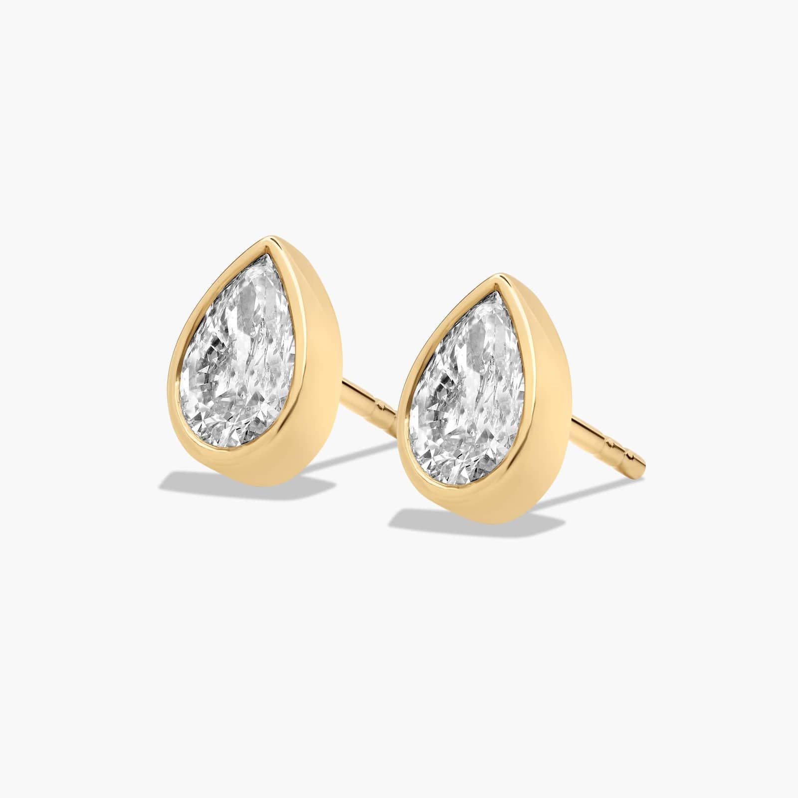 14K Yellow Gold Fancy Bezels Lab Grown Pear Diamond Stud Earrings-81850y14l