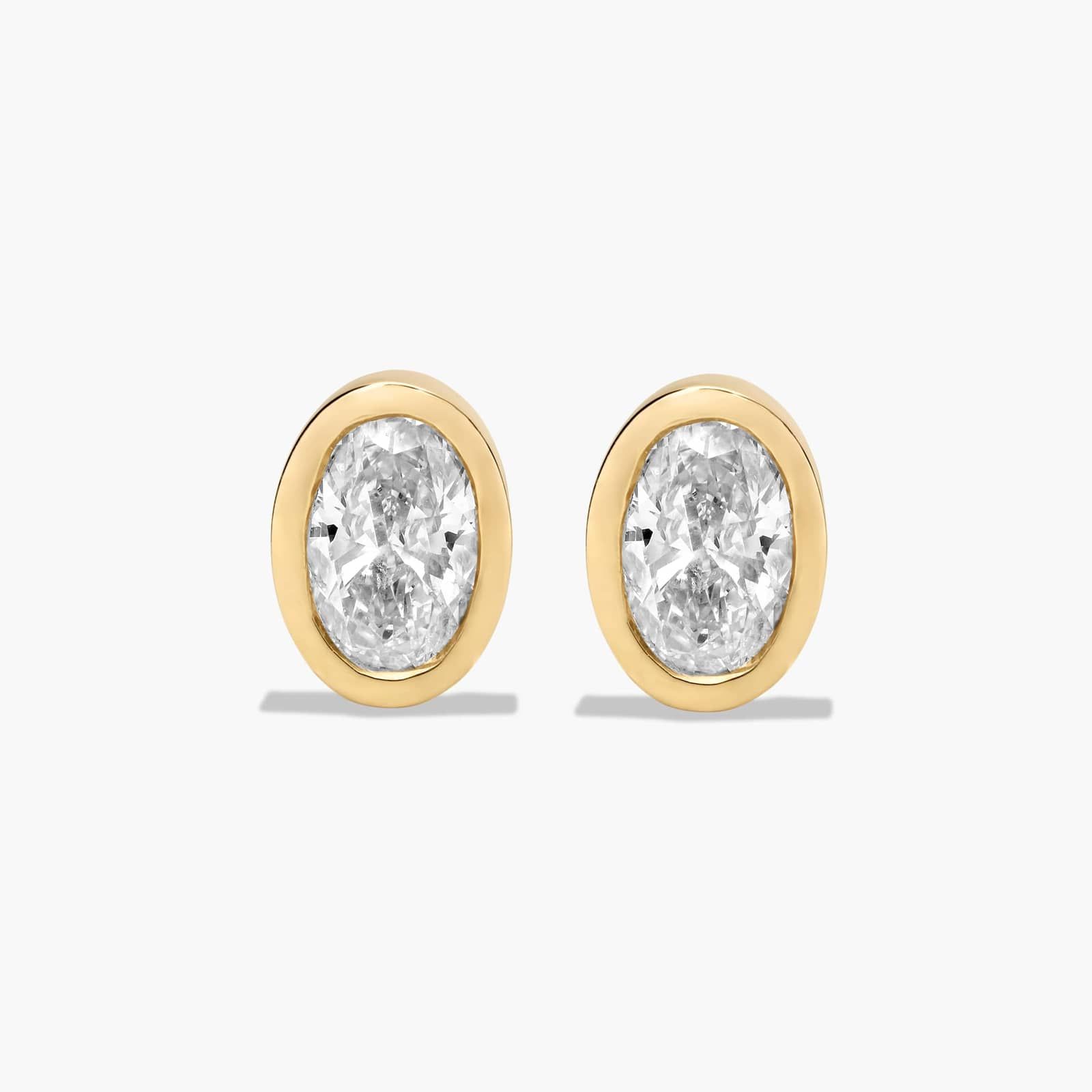 14K Yellow Gold Fancy Bezels Lab Grown Oval Diamond Stud Earrings-81851y14l