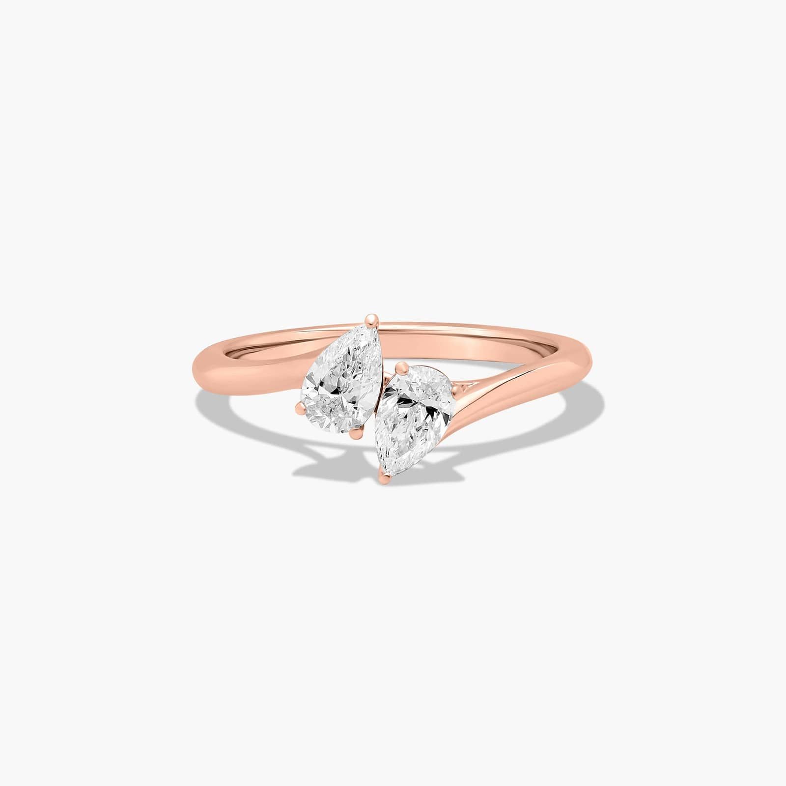 Toi et Moi Pear Shaped Lab-Grown Diamond Kissing Pear Ring In 14K Rose ...