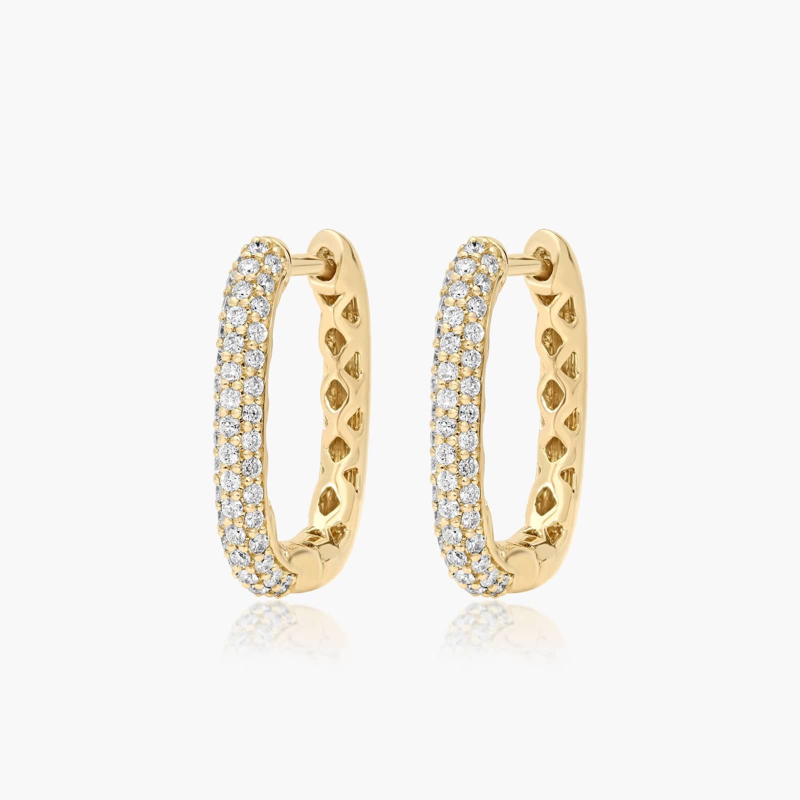 Triple Row Pavé Square Diamond Hoop Earrings In 14K Yellow Gold-81884y14