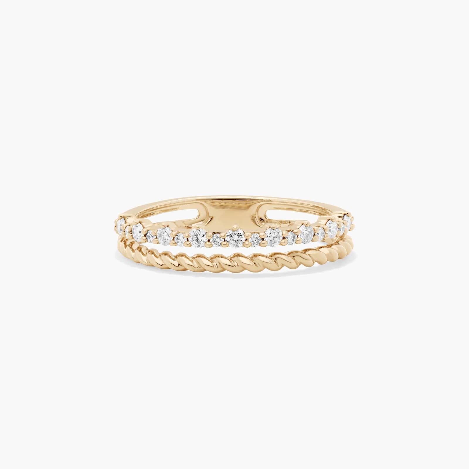 Diamond And Twist Double Row Ring In 14K Yellow Gold-81913y14