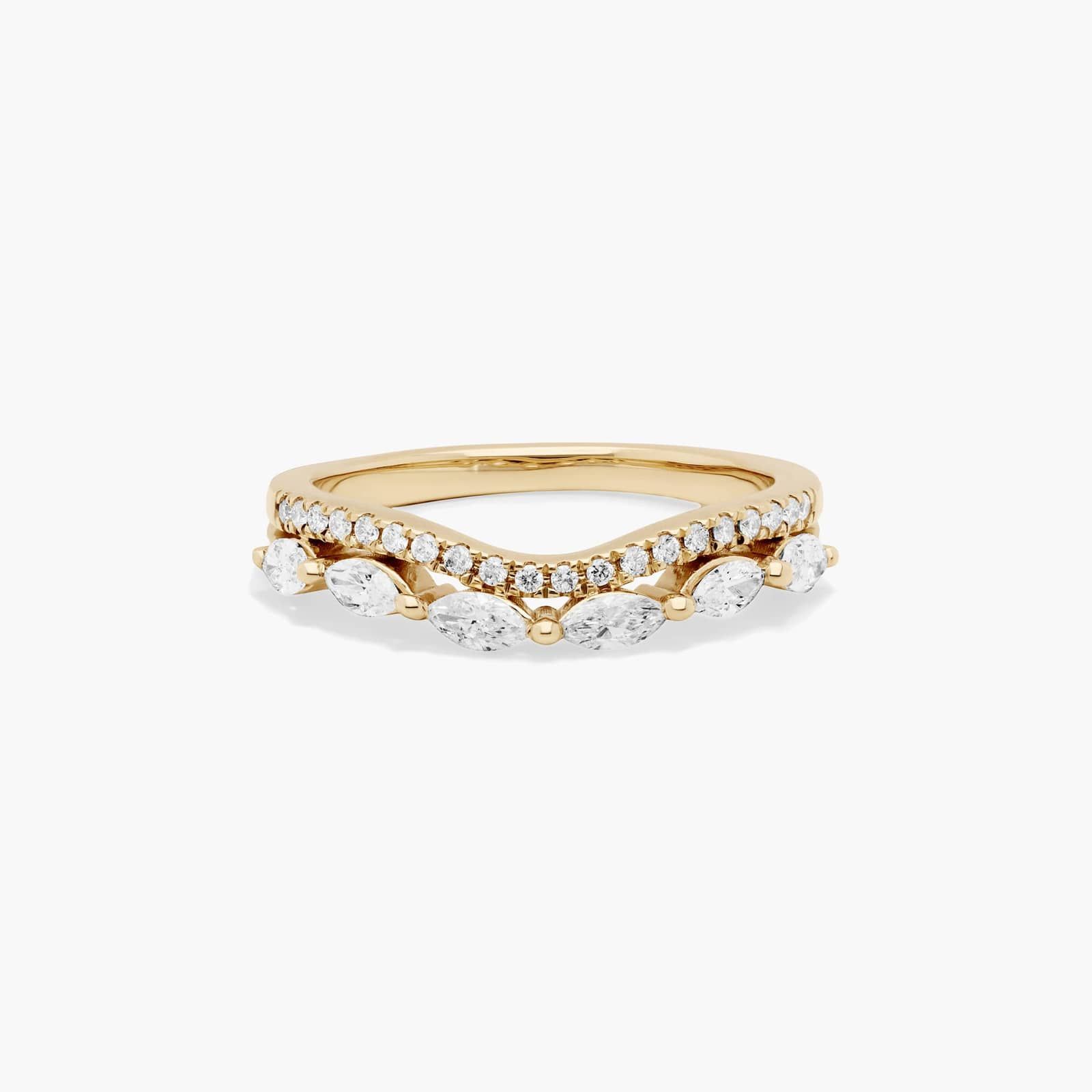 Dainty Diamonds Two Row Pavé Stack Ring In 14K Yellow Gold-81925y14