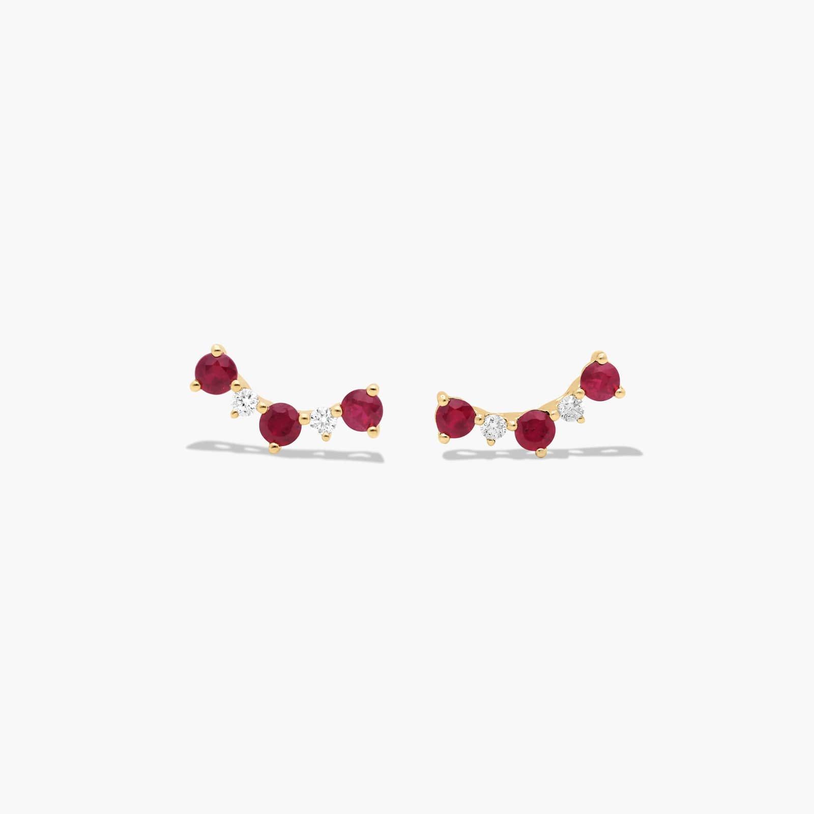 Diamond And Ruby Climber Earrings In 14K Yellow Gold-83505y14