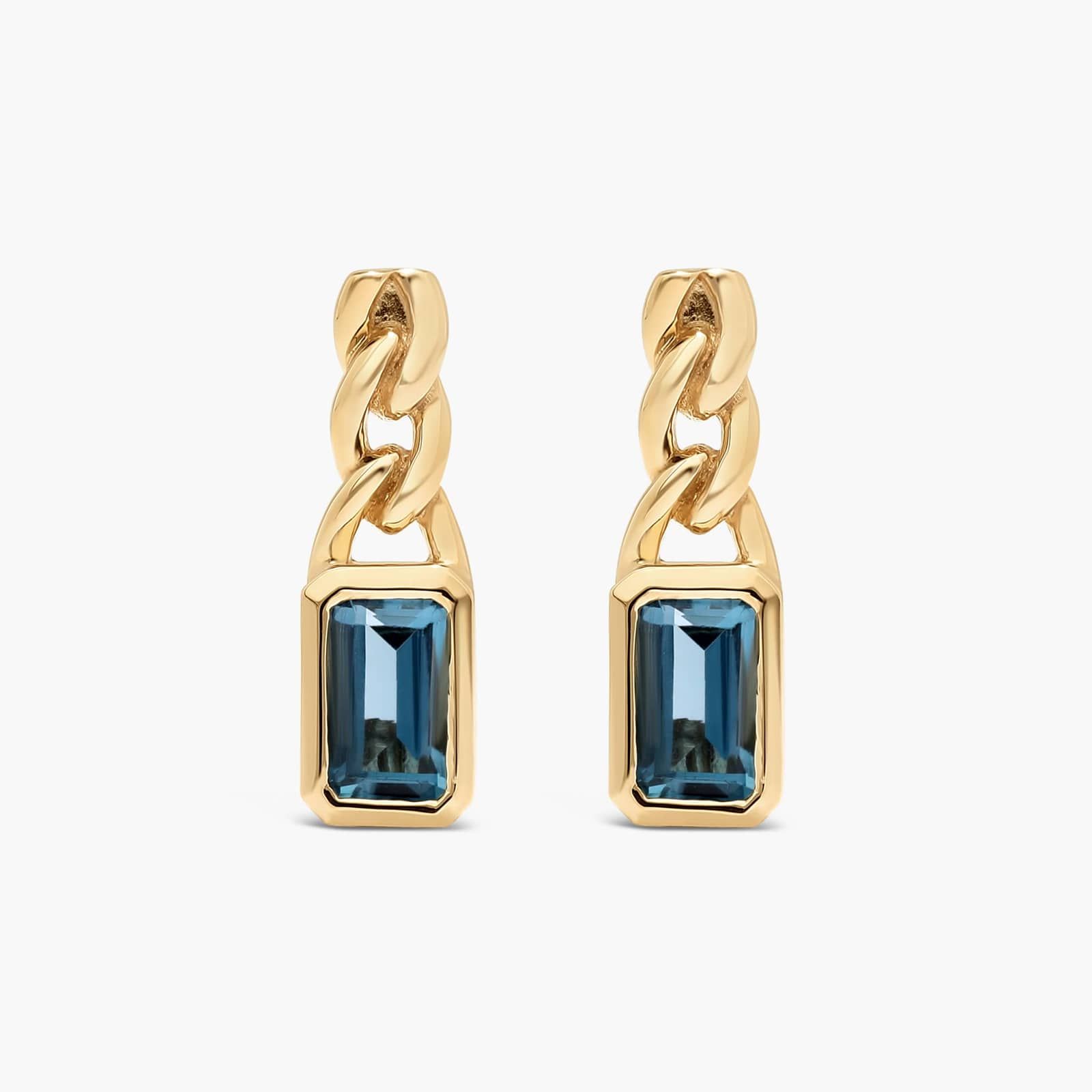 Radiant Reflections Blue Topaz Curb Chain Fashion Stud Earrings In 14K Yellow Gold-8350648y14