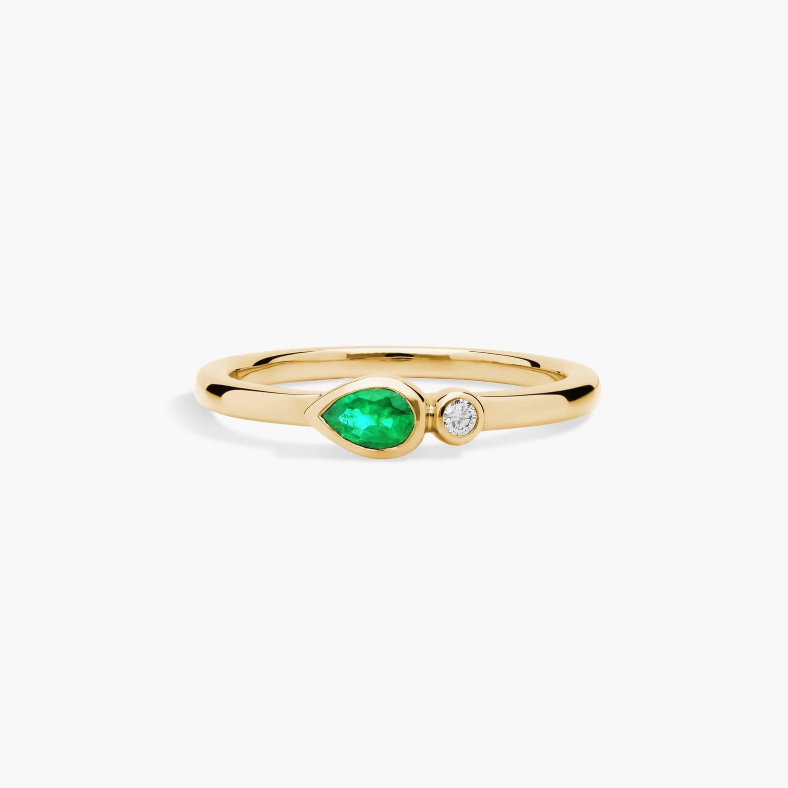 Bezel-Set Pear-Shaped Emerald and Diamond Stacking Ring in 14k Yellow ...