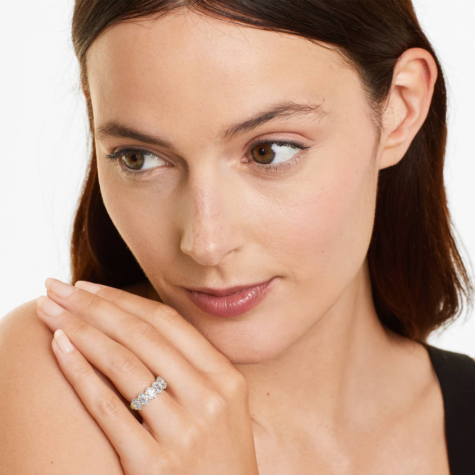 Seven Stone Anniversary Ring With 3 CTW Oval Cut Diamonds In 14K Yellow ...