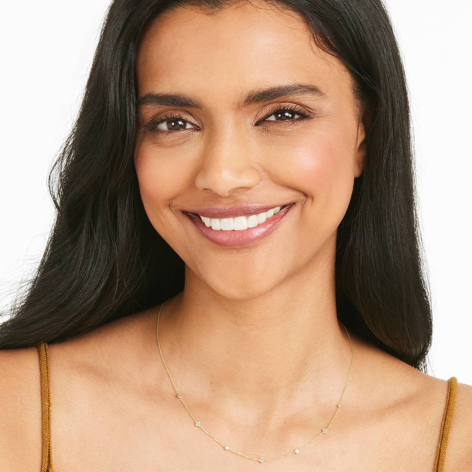 Diamond Cluster Station Necklace In 14K Yellow Gold-81614y14