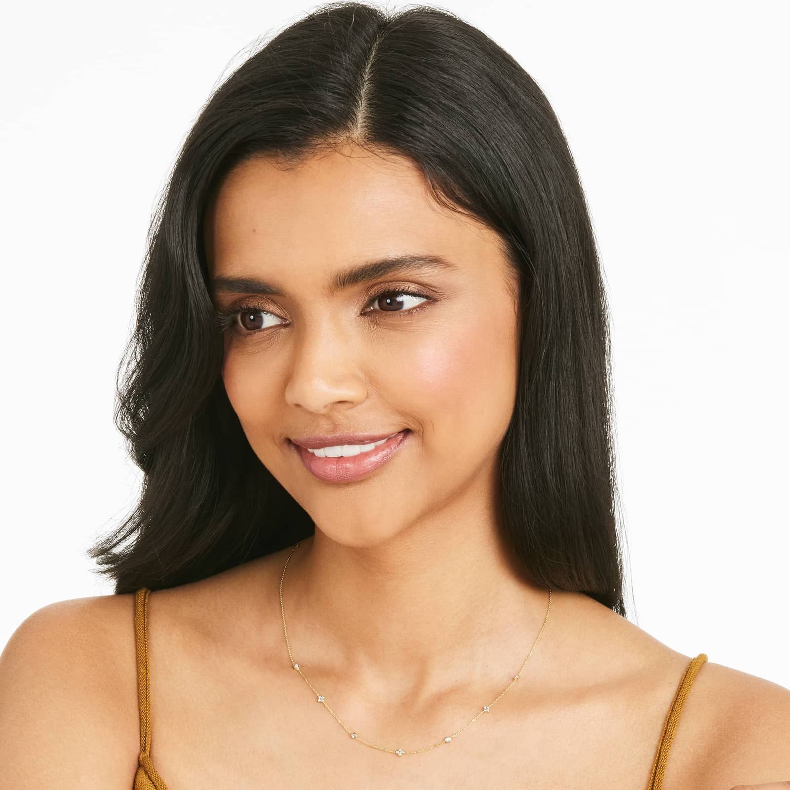 Diamond Cluster Station Necklace In 14K Yellow Gold-81614y14