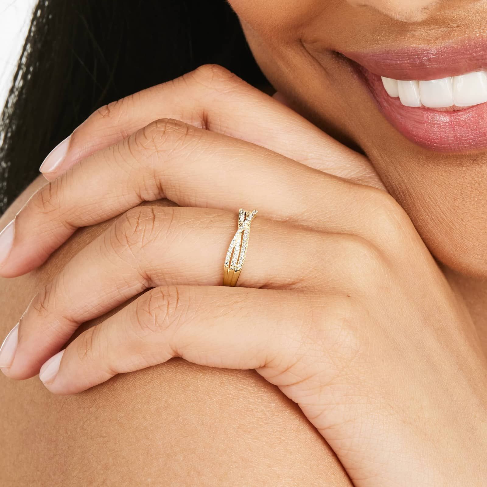 Criss-Cross Overlay Diamond Ring In 14K Yellow Gold-81664y14