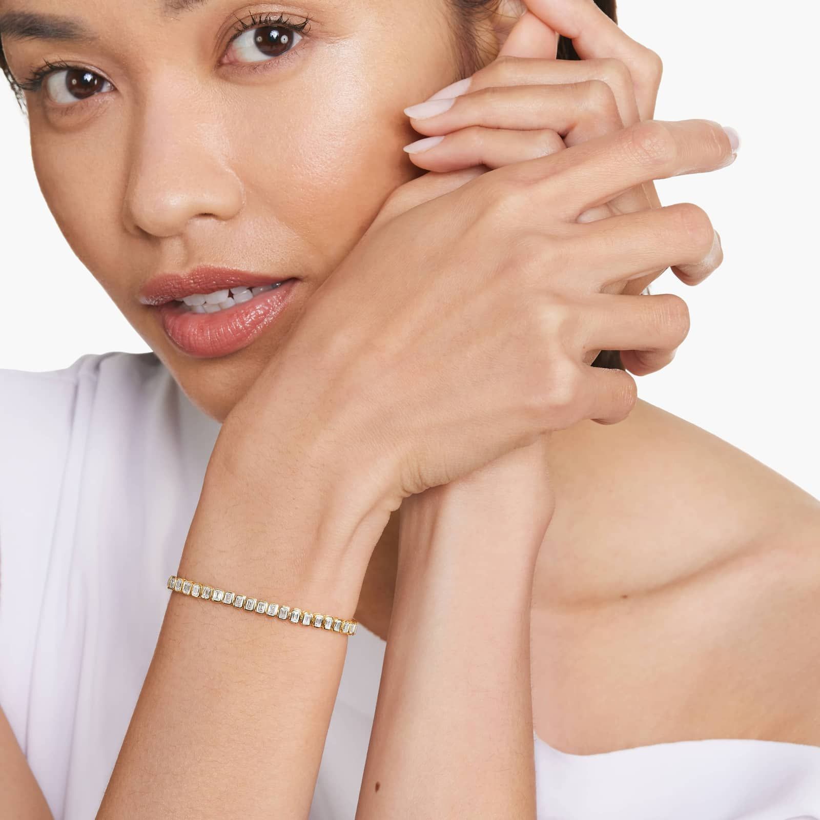 Bezel Tennis Bracelet With Emerald Cut Lab-Grown Diamonds In 14K Yellow Gold-81794y14l