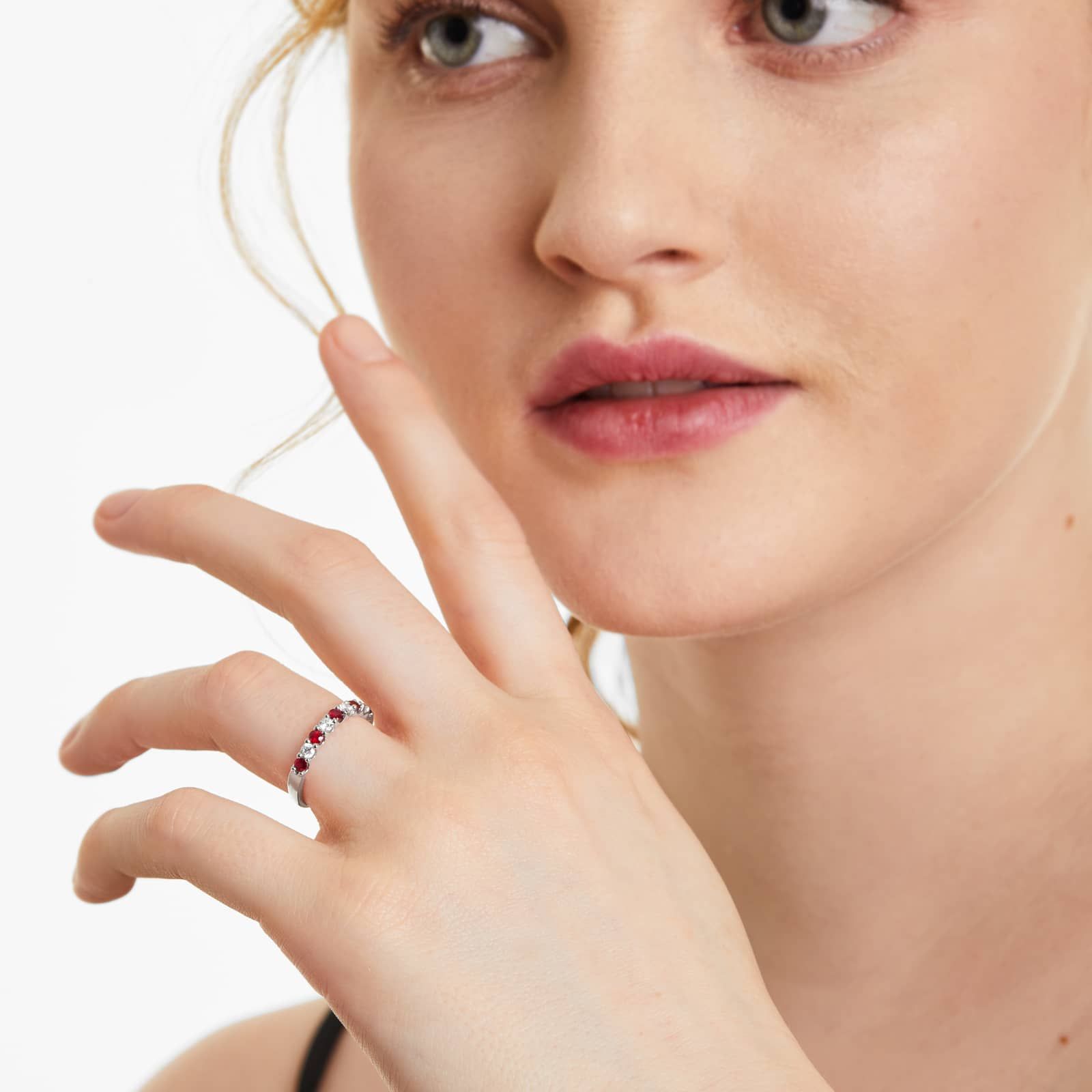 Alternating Ruby And Diamond Ring In 14K White Gold-8319607w14