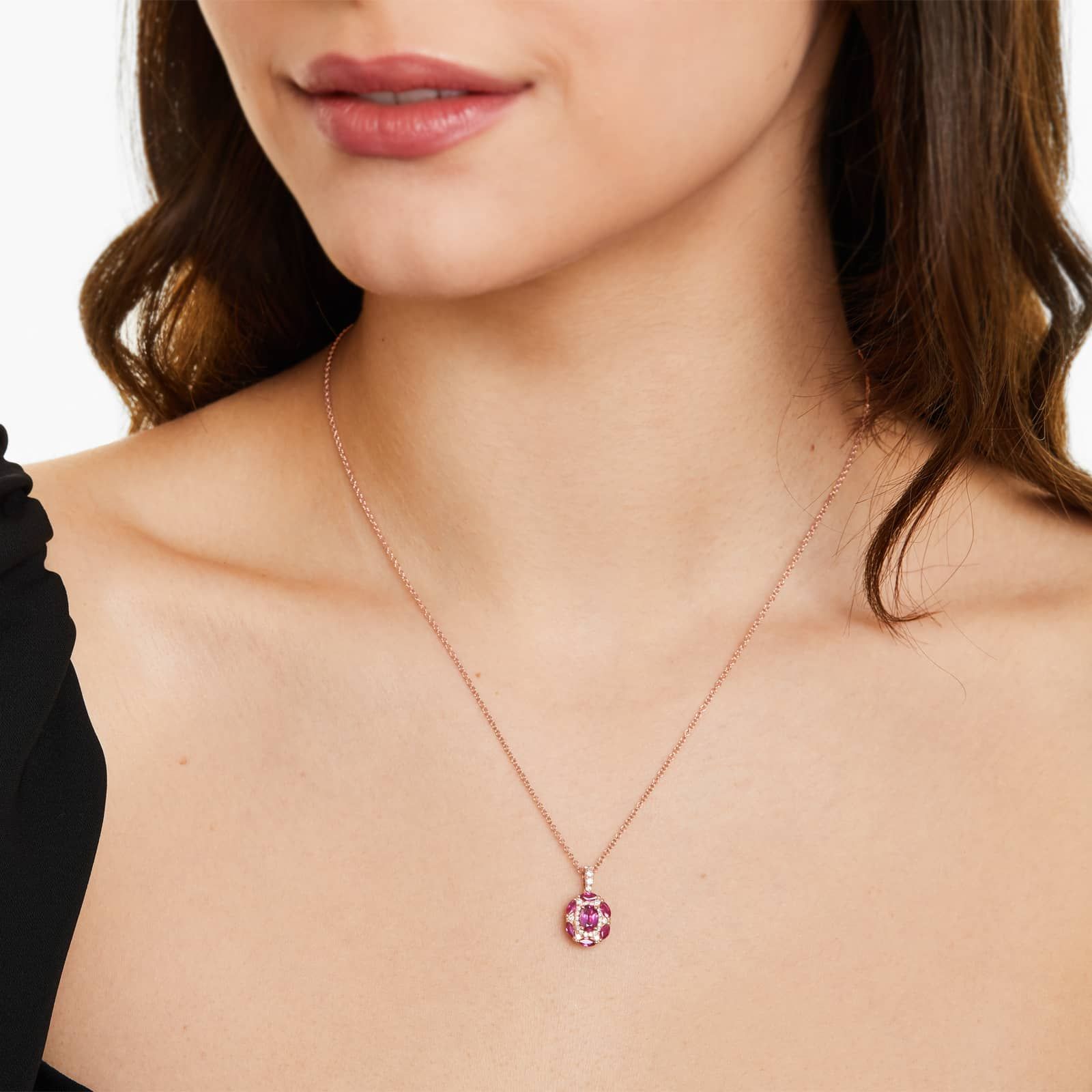 14K Rose Gold Imperial Ruby and Diamond Necklace-8330807r14
