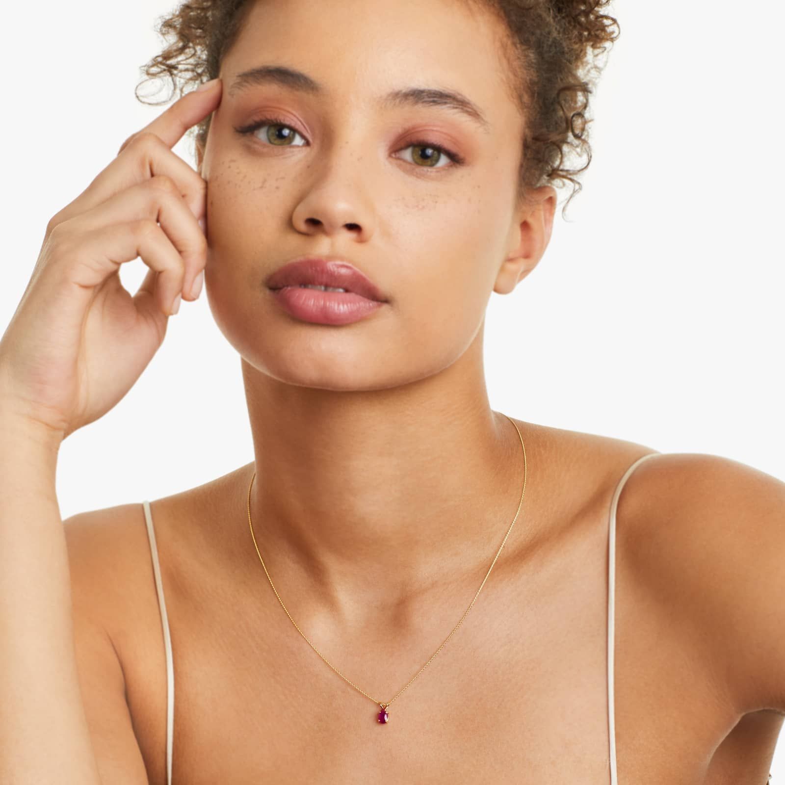 14K Yellow Gold Oval Ruby Birthstone Necklace-8341407y14