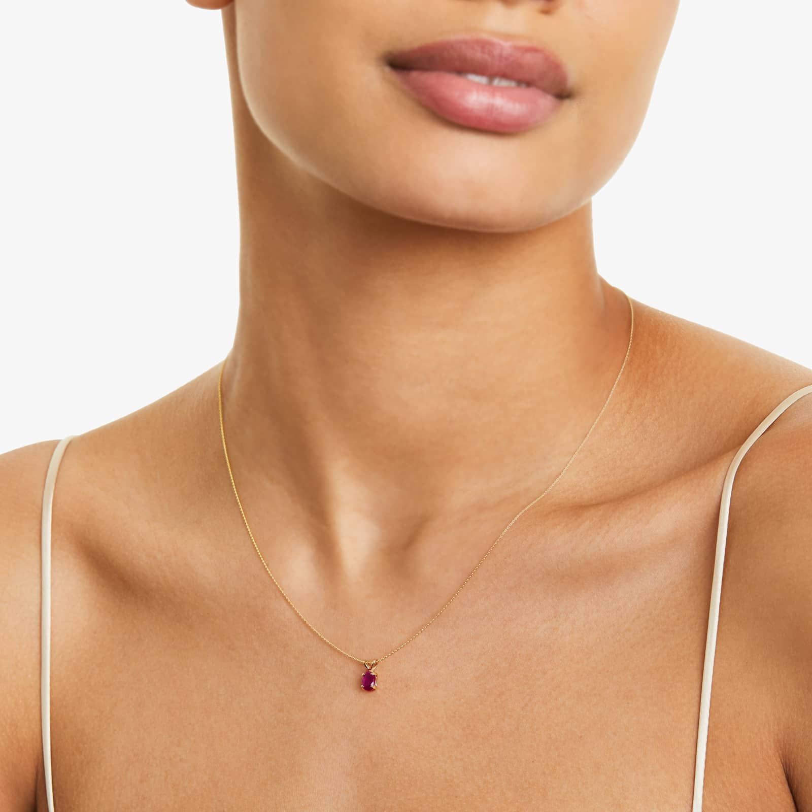 14K Yellow Gold Oval Ruby Birthstone Necklace-8341407y14