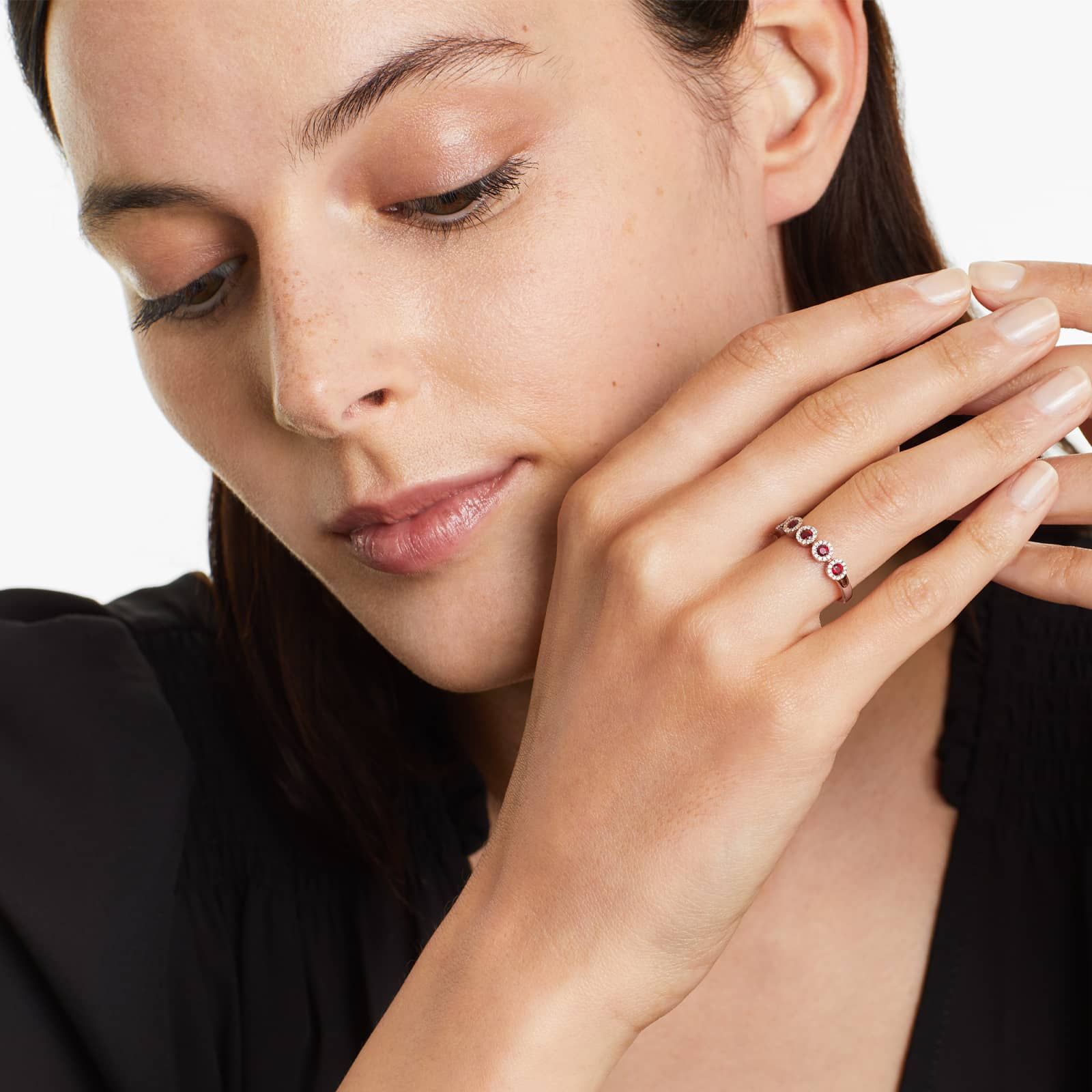 Five Stone Halo Ruby Ring In 14K Rose Gold-8341707r14