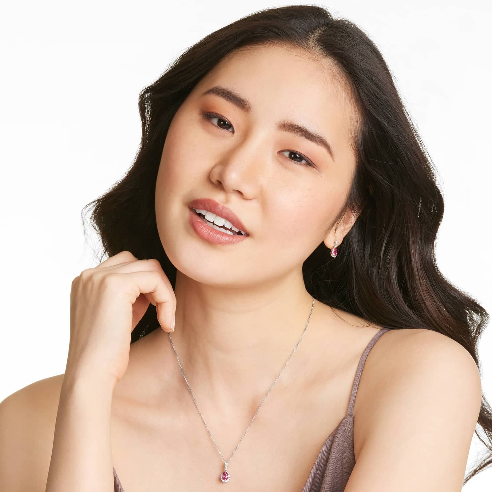 Regal Ruby Drop Earrings In 14K White Gold-8346407w14