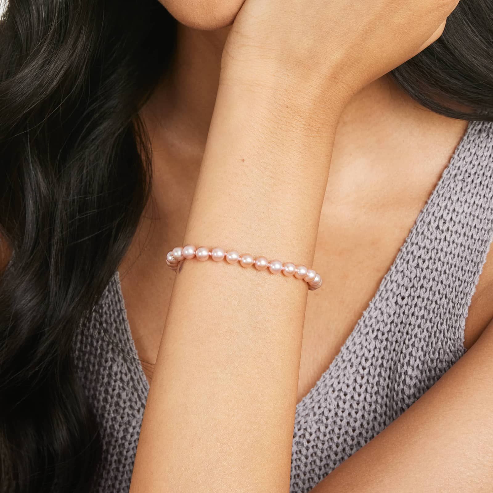 Pink Freshwater Cultured Pearl Fish Clasp Bracelet In 14K White Gold (6 ...