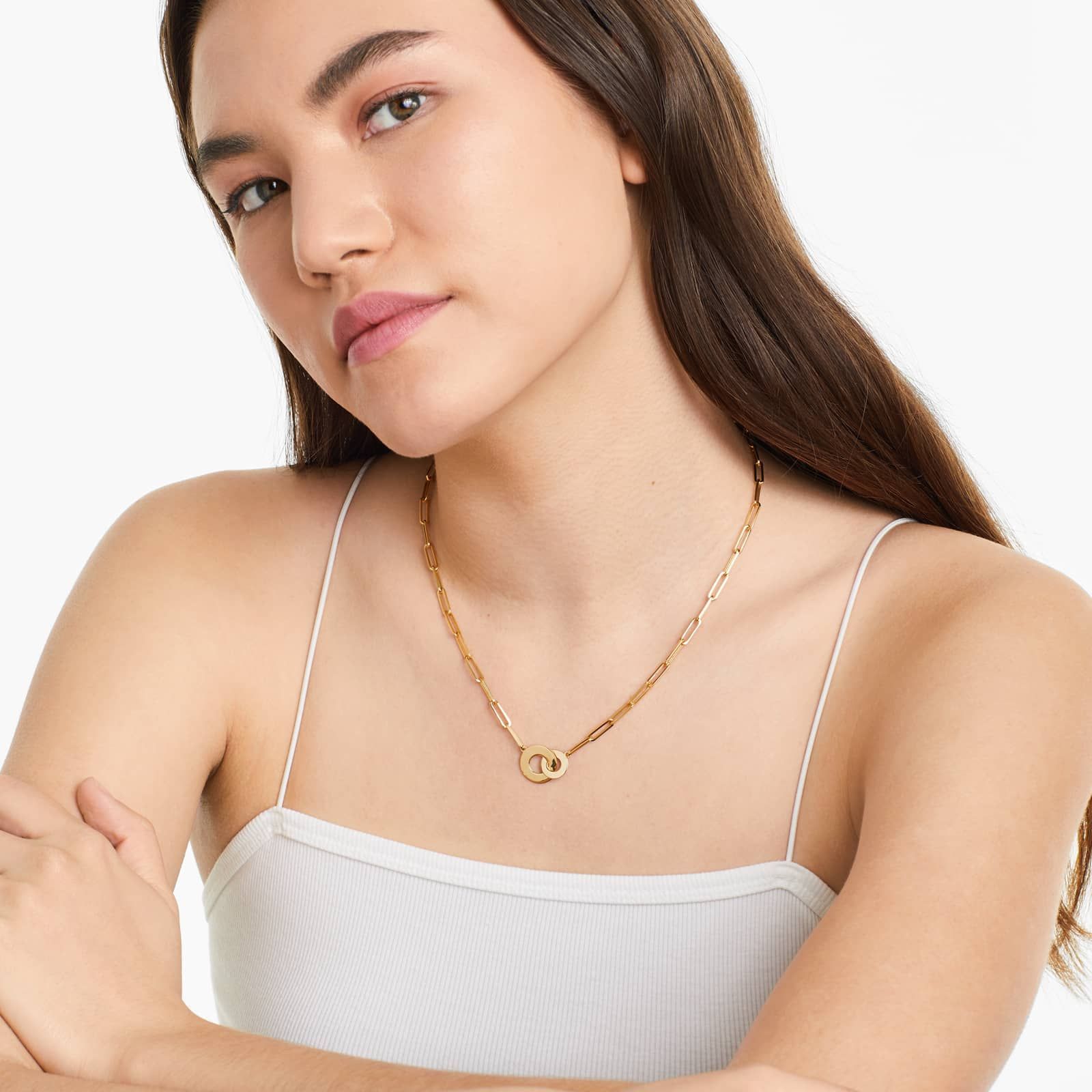 14K Yellow Gold Interlocked Disk Paper Clip Necklace-95030y14