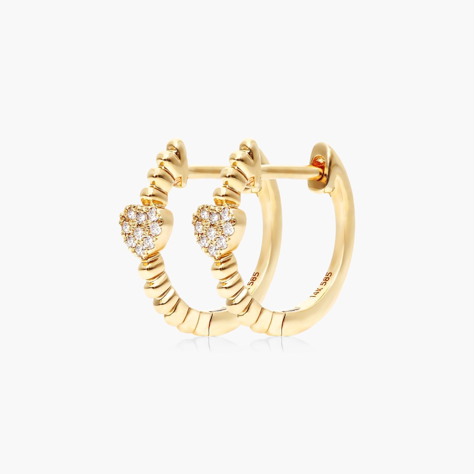 14K Yellow Gold Diamond Heart Huggie Hoops-81200y14