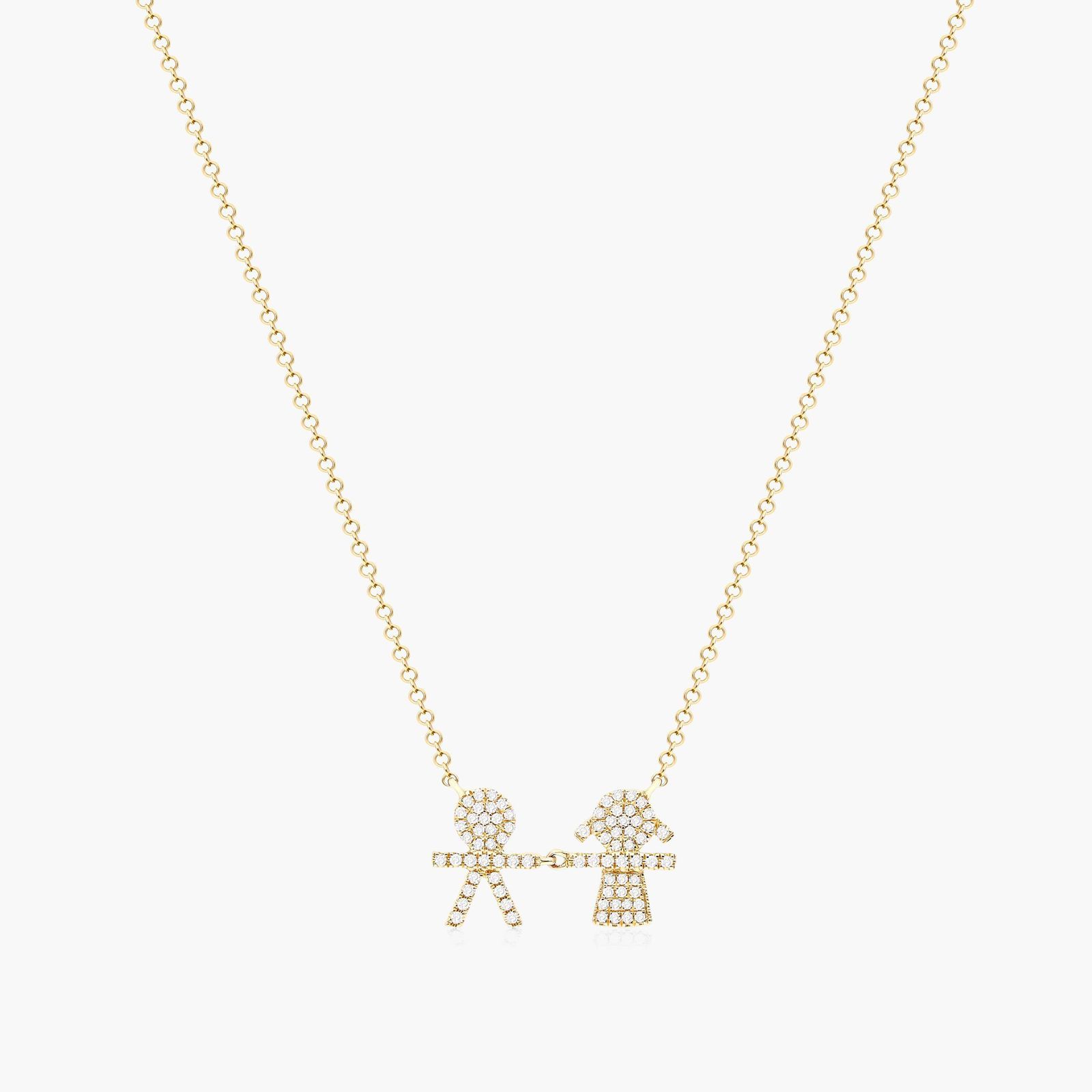 Boy-Girl Diamond Necklace In 14K Yellow Gold-81211y14