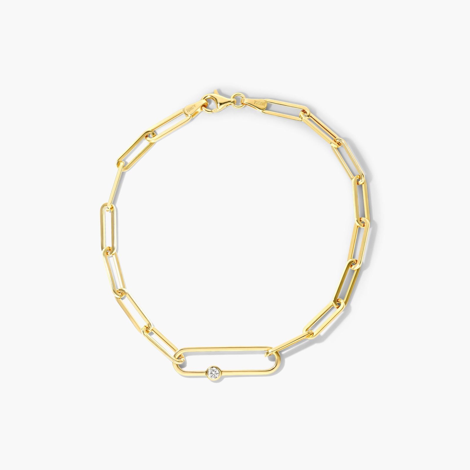 Oval Link Paperclip Diamond Bracelet In 14K Yellow Gold-81397y14