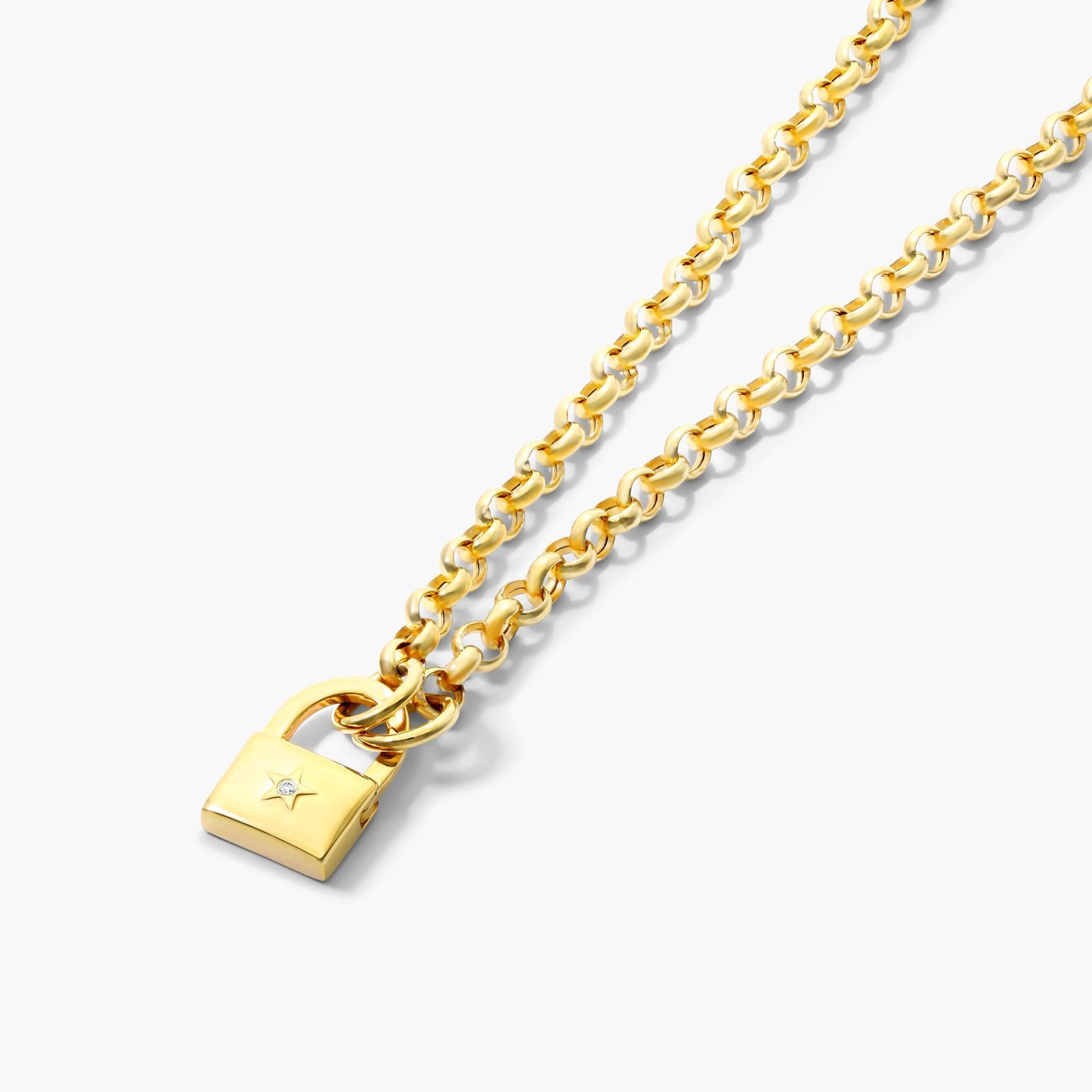Diamond Accent Padlock Push Lock Rolo Split Chain Necklace In 14K ...