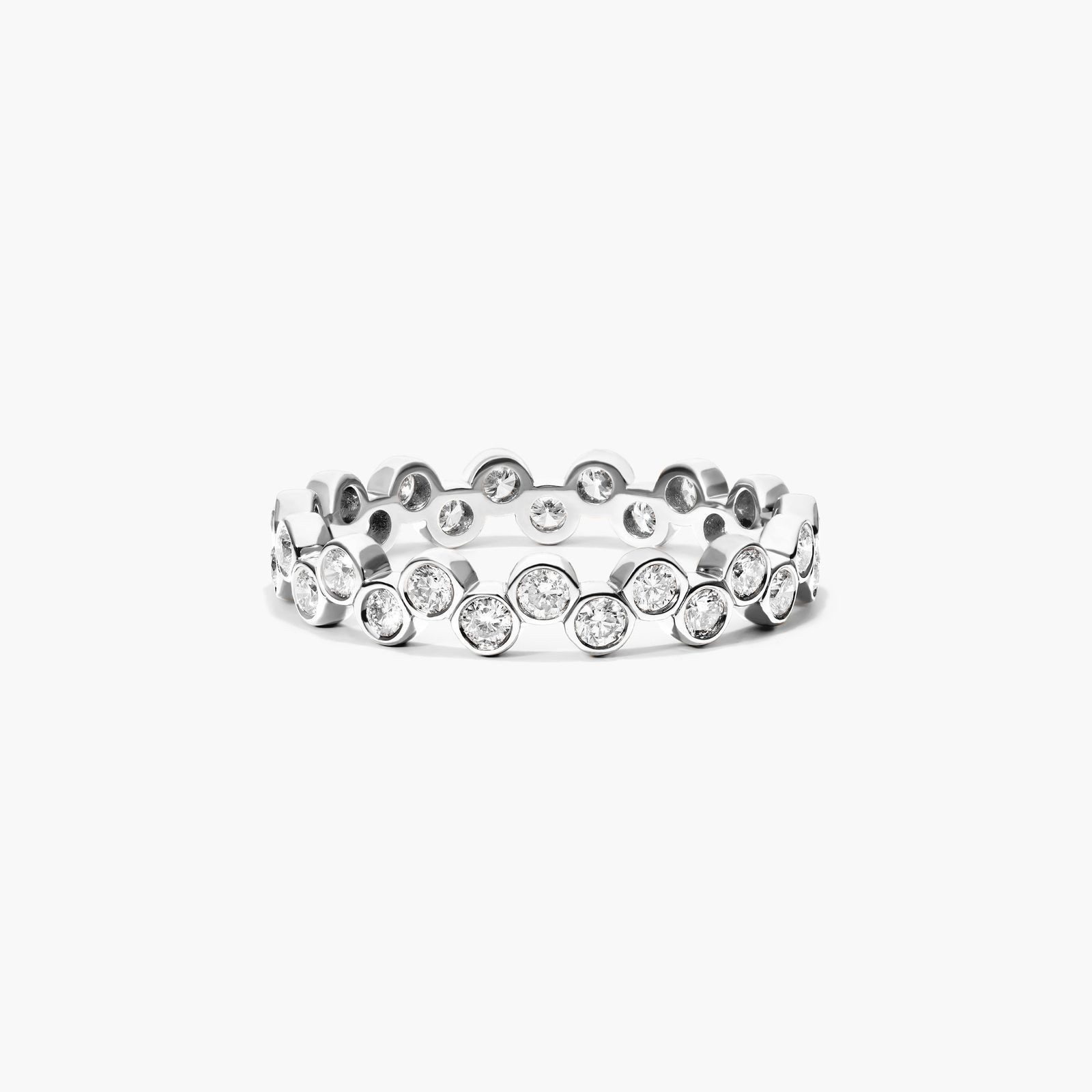 Crease Round Diamond Ring In 14K White Gold-81463w14