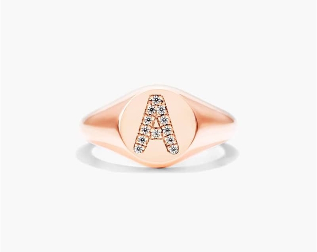 Diamond A Initial Signet Ring In 14K Rose Gold-8148770r14