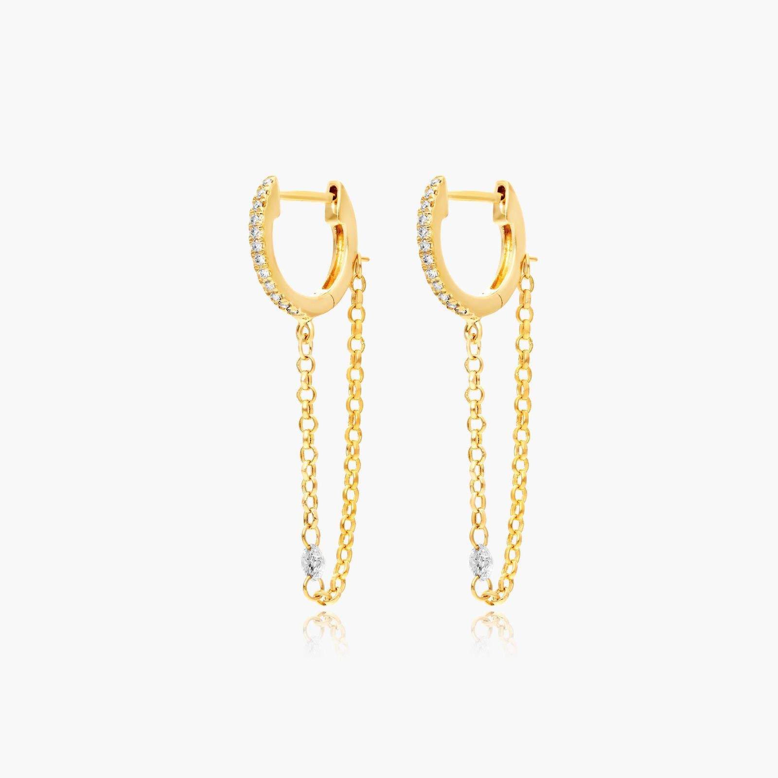 Dangling Diamond Chain Hoop Earrings In 14K Yellow Gold By Brevani-81527y14
