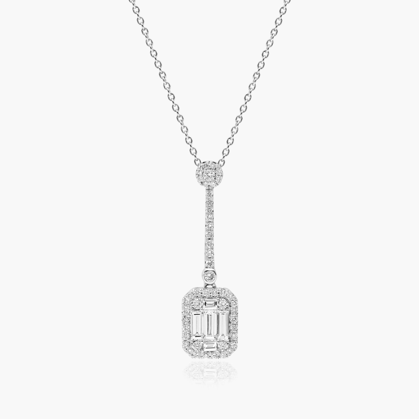 Art Deco Composite Drop Pendant Necklace In 14K White Gold-81601w14