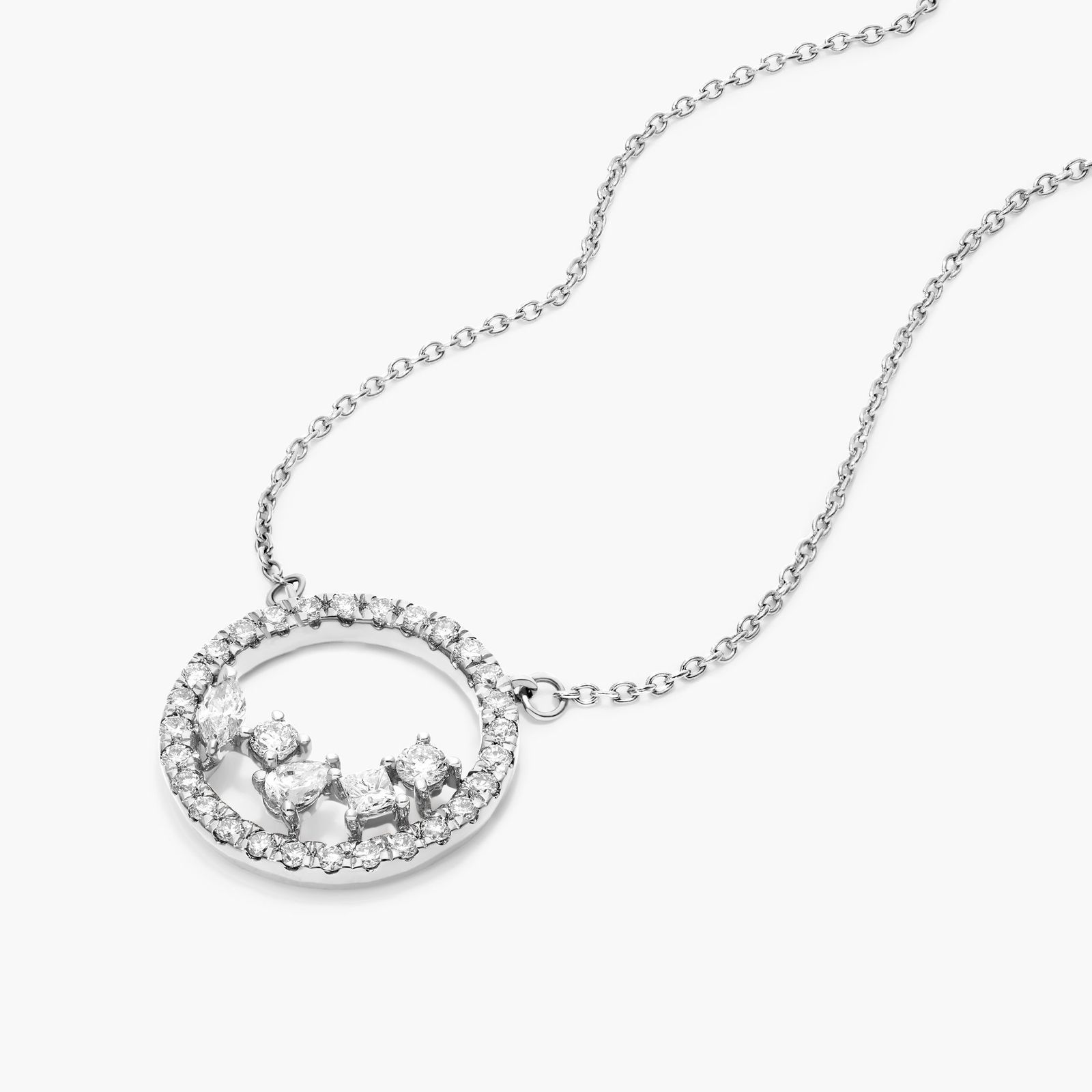 Scatter Diamond Necklace In 14K White Gold-81668w14