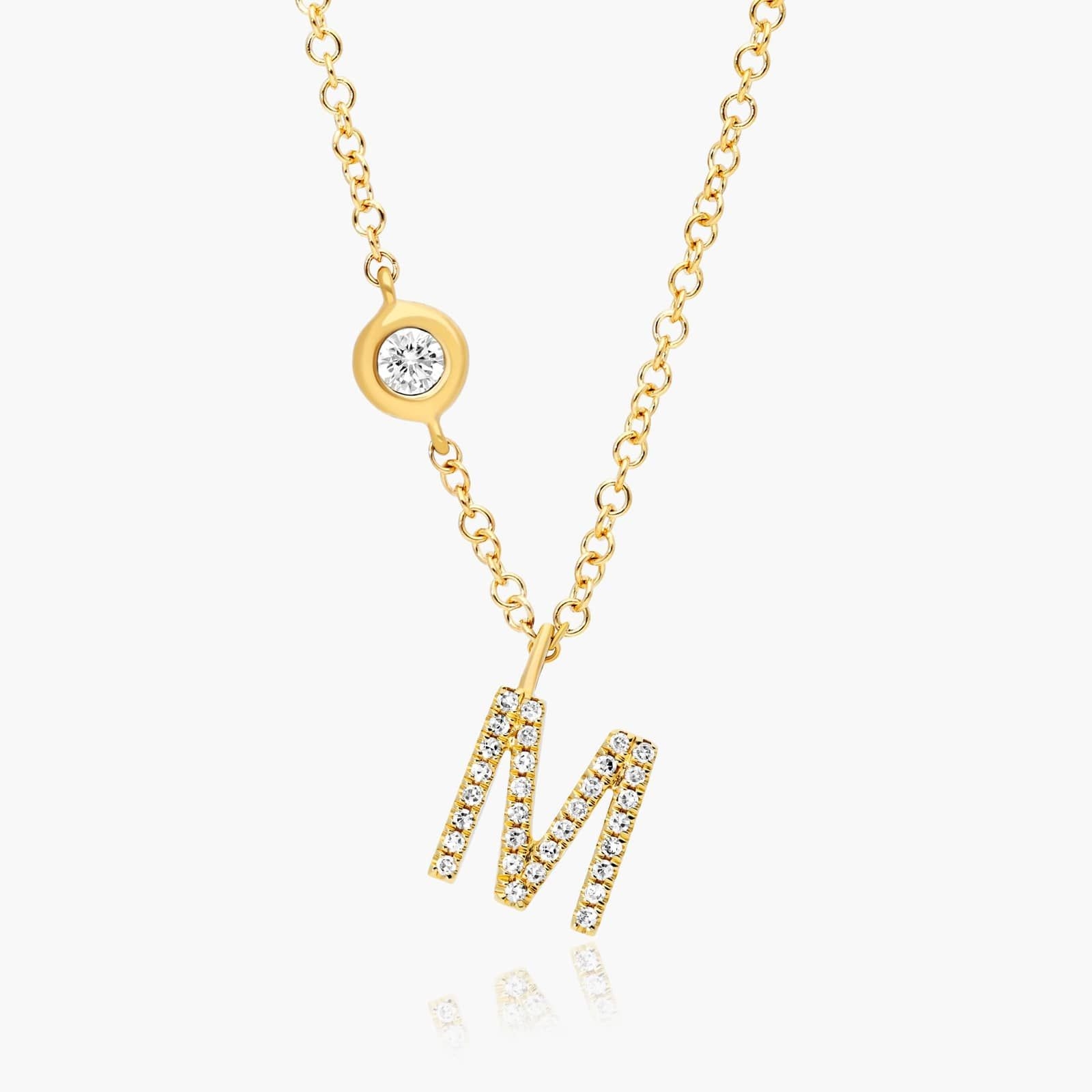 Initial M Diamond Necklace In 14K Yellow Gold-8173682y14