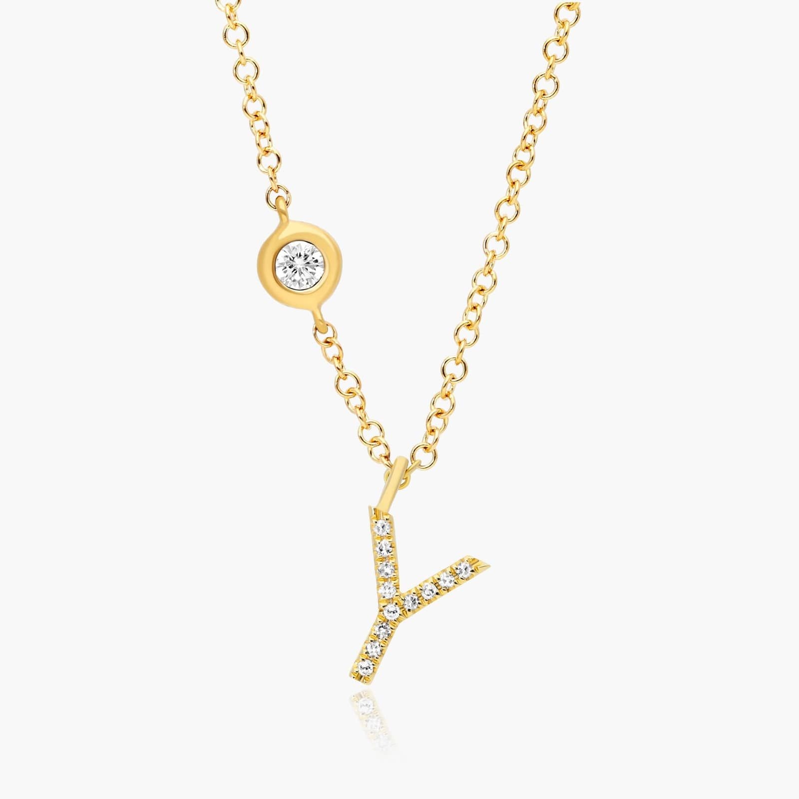 Initial Y Diamond Necklace In 14K Yellow Gold-8173694y14