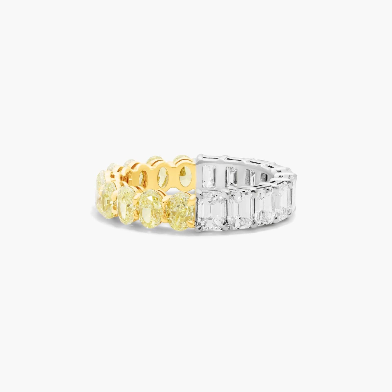 Half Emerald And Half Fancy Yellow Oval Cut Diamond Eternity Ring In ...
