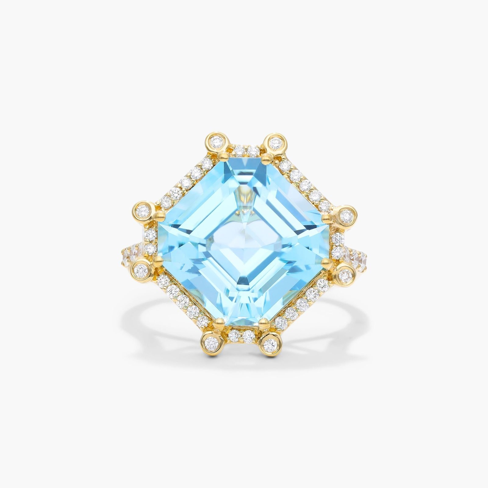 18K Yellow Gold Octagon Blue Topaz and Diamond Ring (12.0x12.0mm)-8322812y