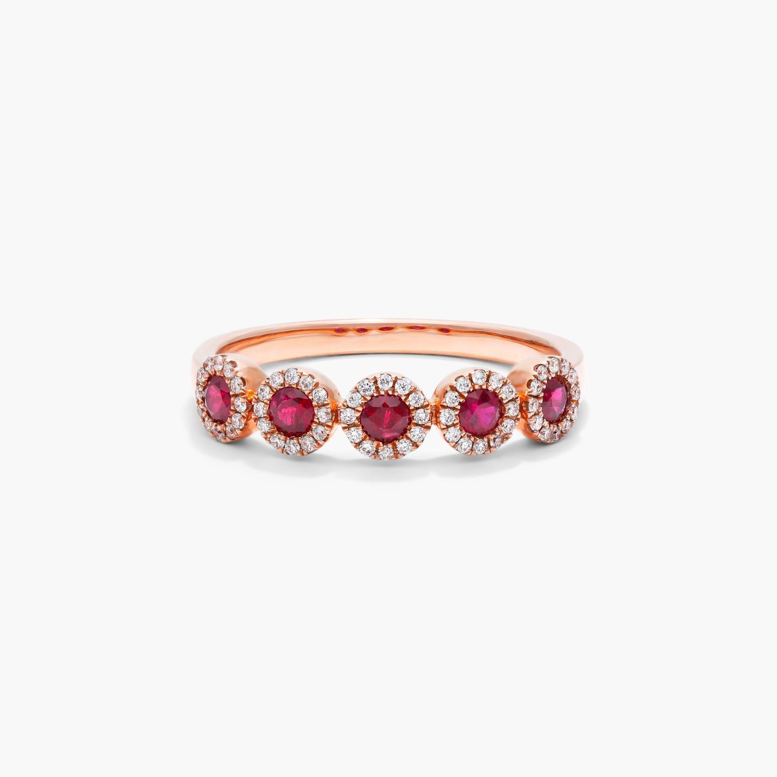 Five Stone Halo Ruby Ring In 14K Rose Gold-8341707r14