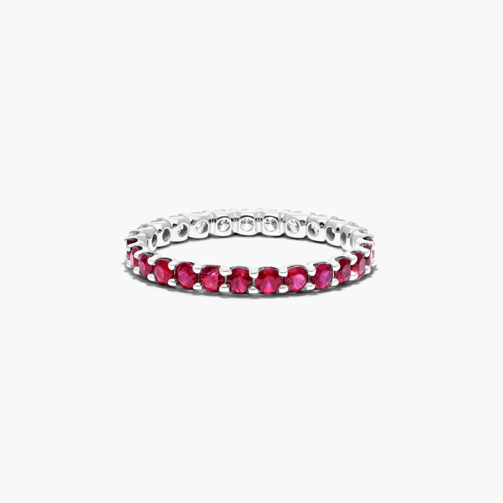 Half And Half Ruby And Diamond Eternity Ring In 14K White Gold-8347907w14