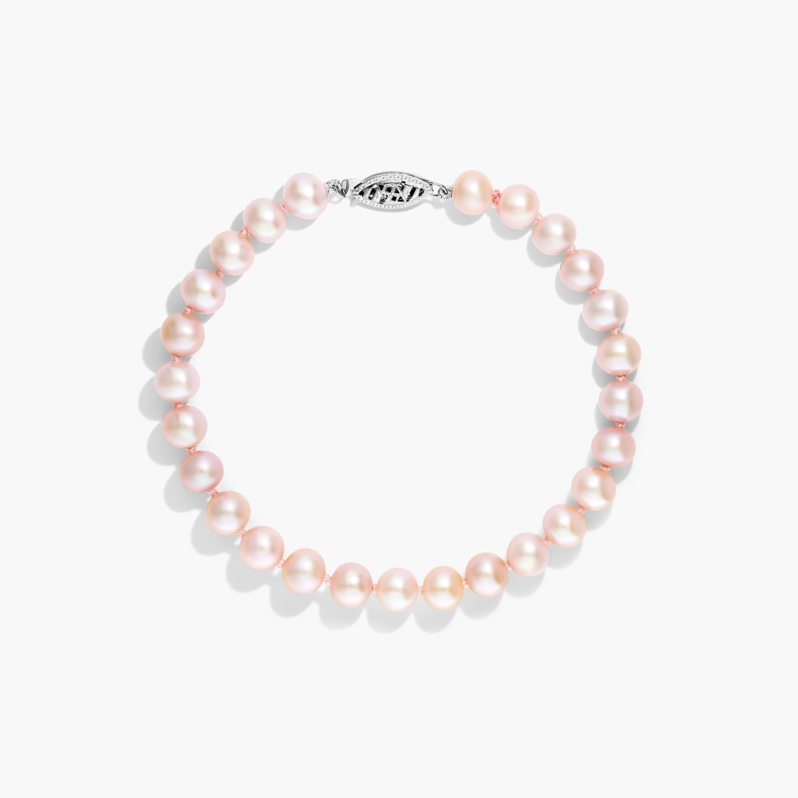 Pink Freshwater Cultured Pearl Fish Clasp Bracelet In 14K White Gold (6 ...