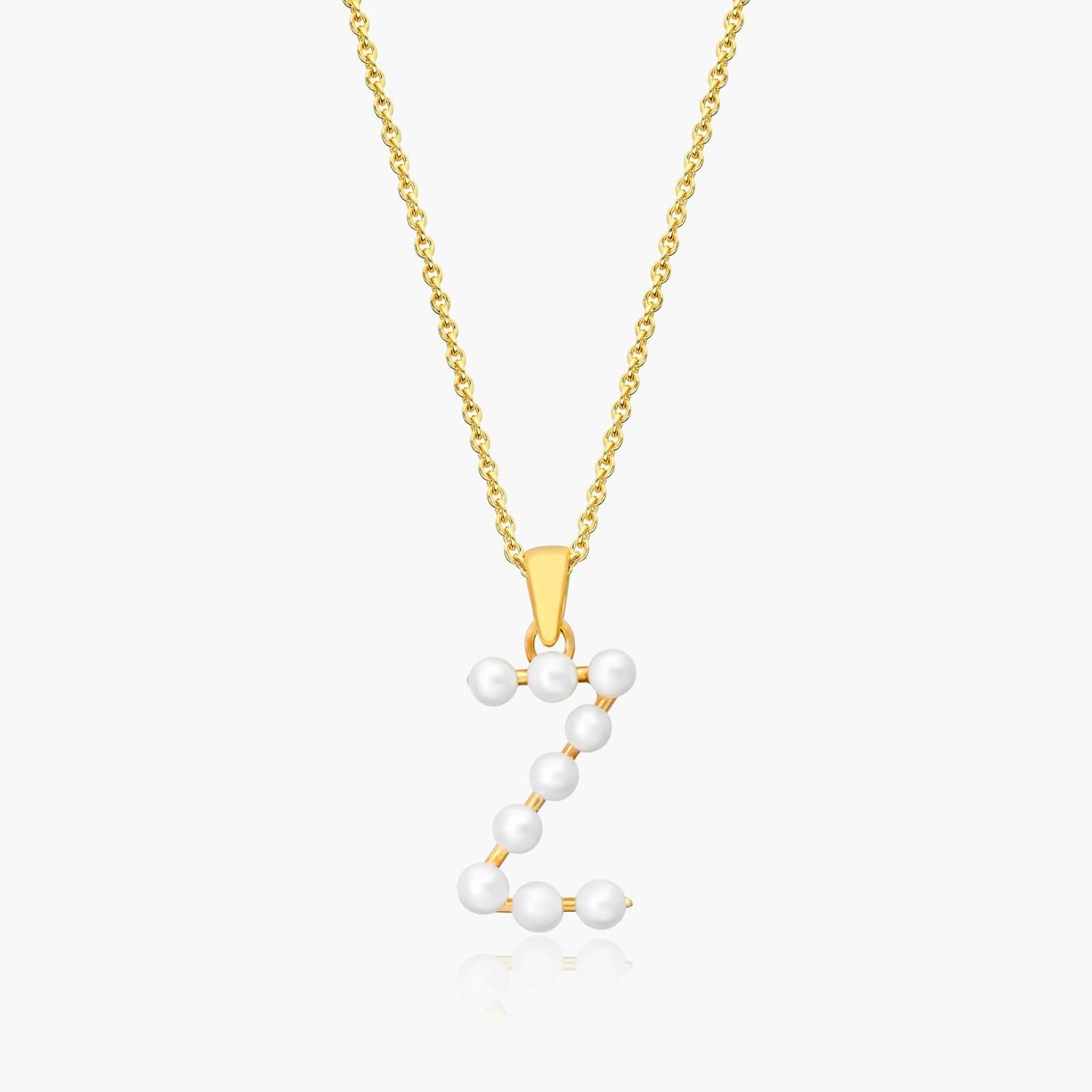 14K Yellow Gold Initial Z Pearl Necklace-8520495y14